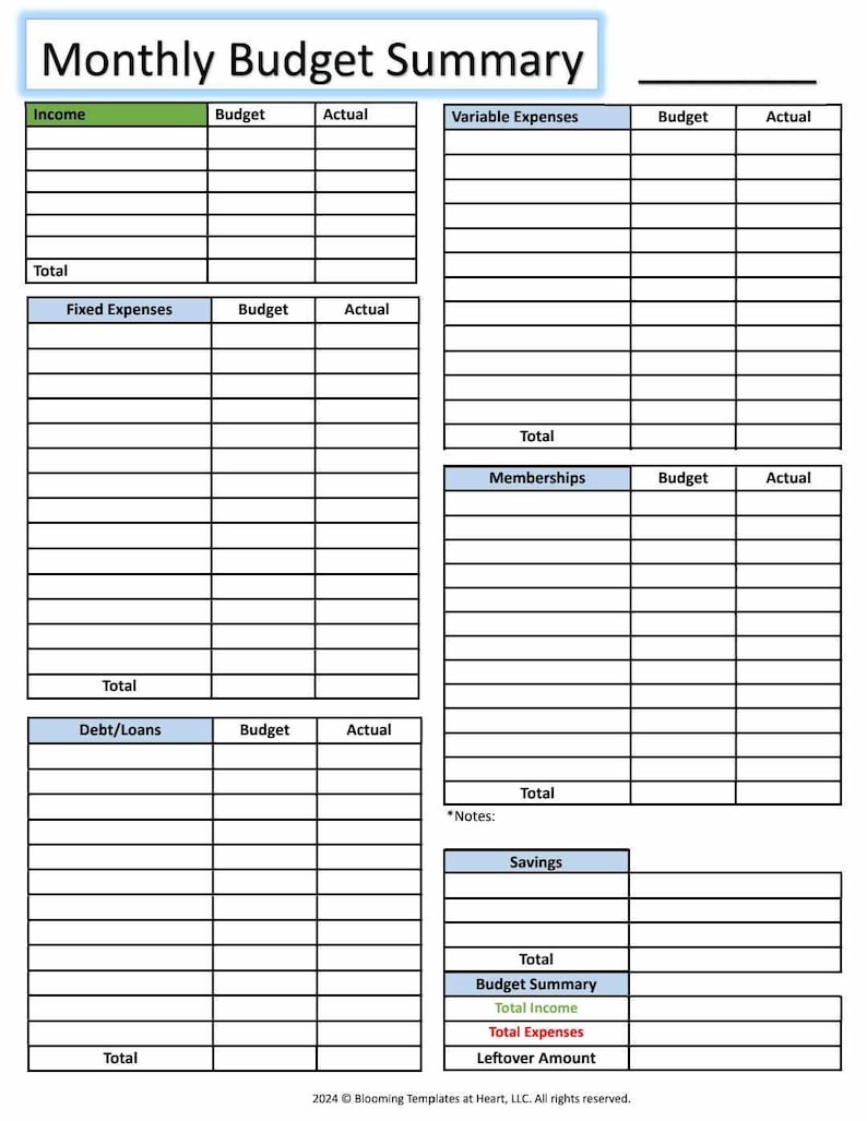 Monthly Budget Summary! - Etsy