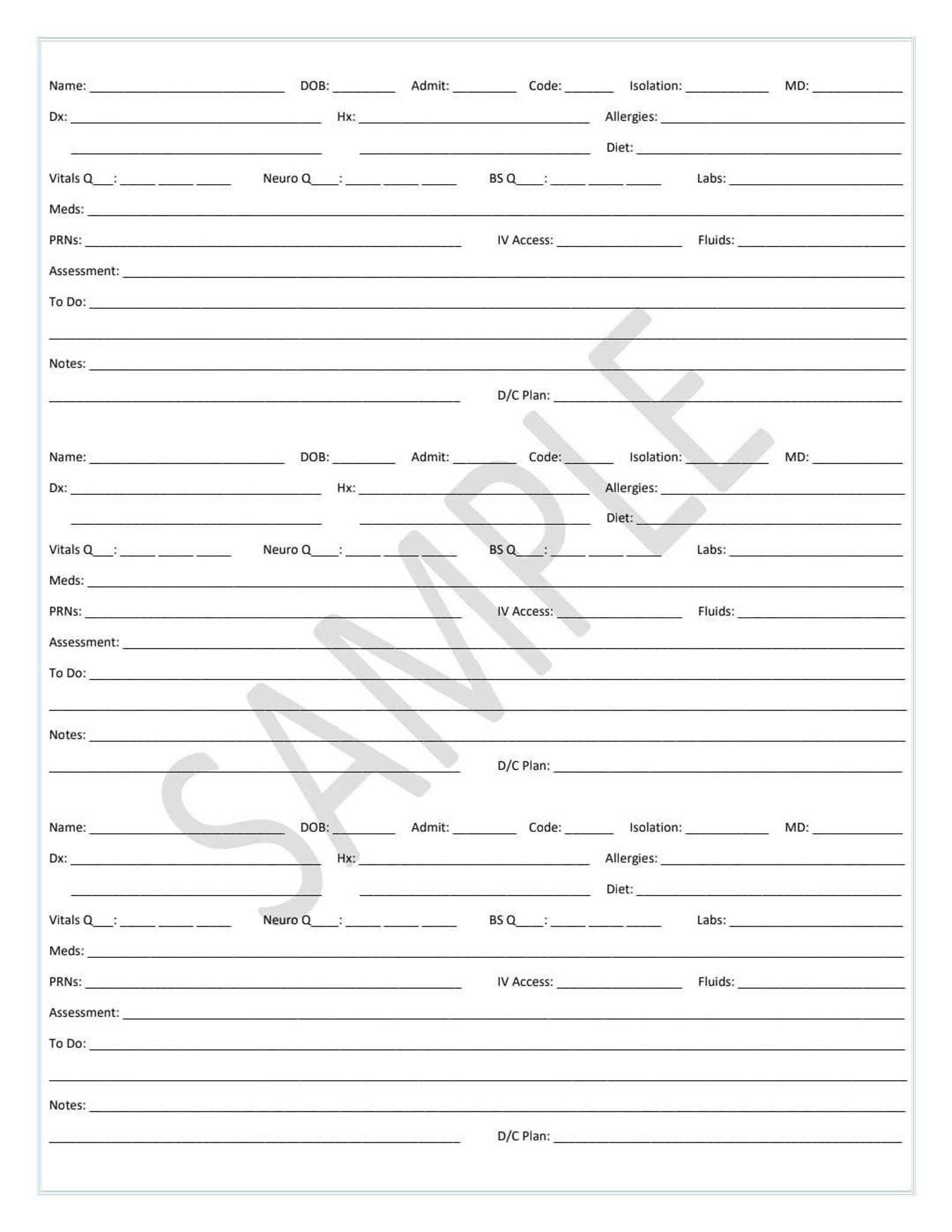 Simple Nursing Assignment Sheet for up to 3 Patients! - Etsy