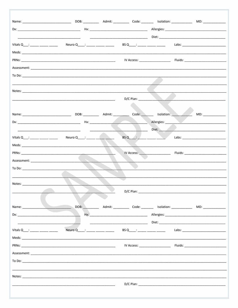 Simple Nursing Assignment Sheet for up to 3 Patients! - Etsy