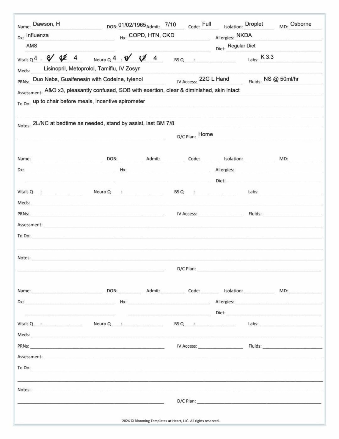 Simple Nursing Assignment Sheet for up to 3 Patients! - Etsy