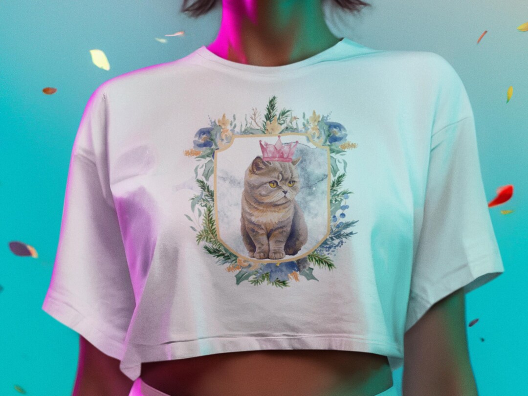 Fancy Cat Crest Cropped Top, Cute Cat Shirt, Perfect Cat Shirt, Royal ...