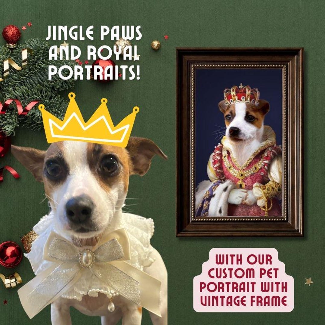 Framed Custom Pet Portrait Royal Victorian Pet Wall Art Queen Dog and ...