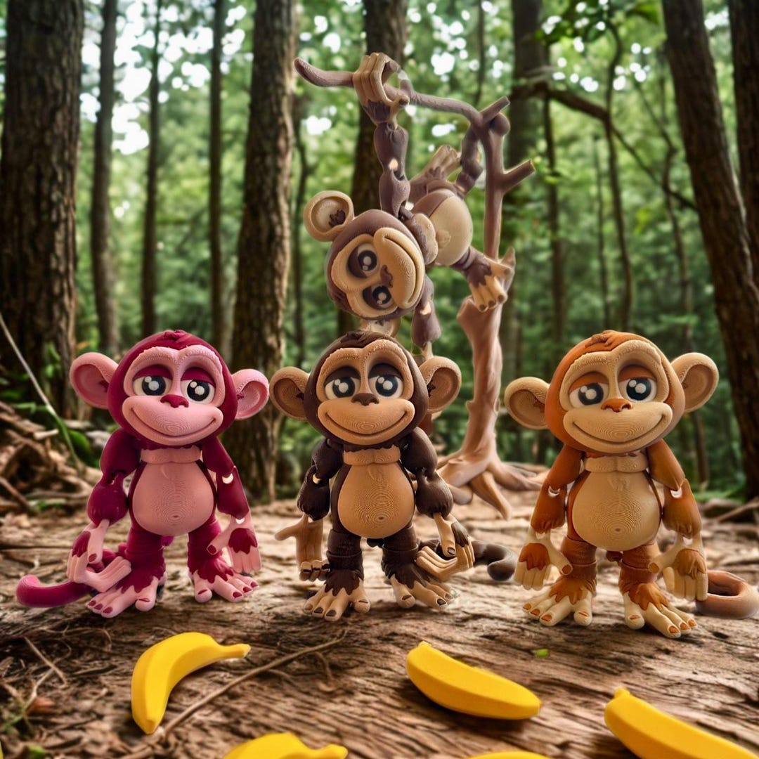 3D Printed - Articulated Monkey Fidget Toy With Banana – Moveable Limbs ...