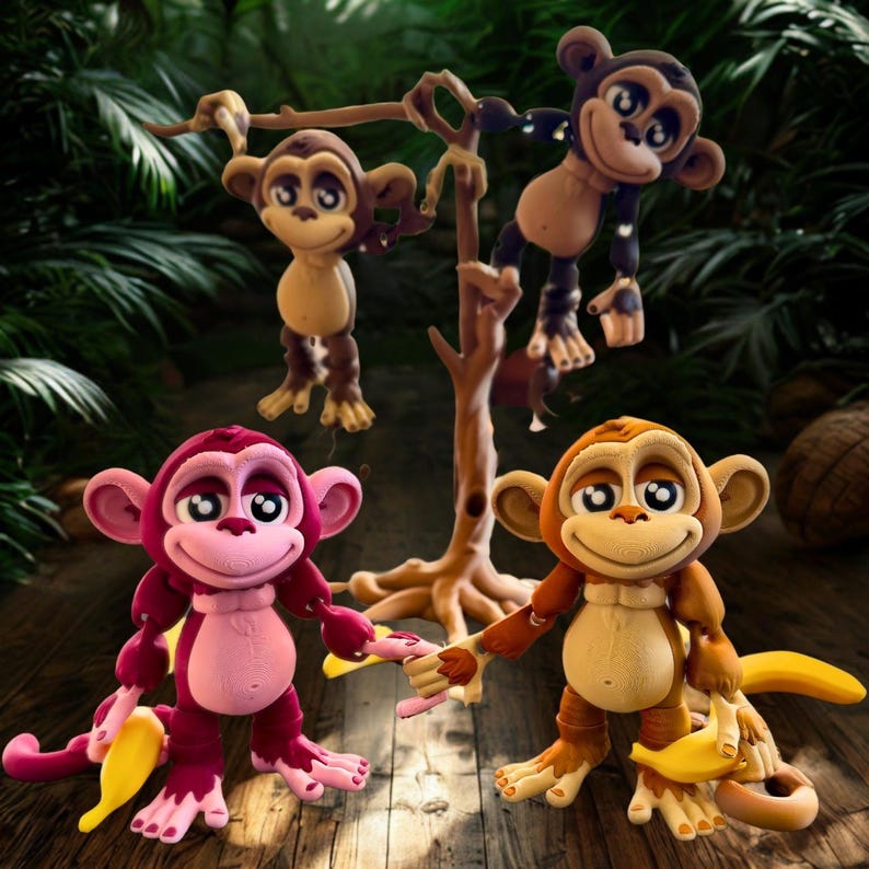 3D Printed - Articulated Monkey Fidget Toy With Banana – Moveable Limbs ...
