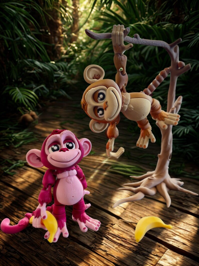 3D Printed - Articulated Monkey Fidget Toy With Banana – Moveable Limbs ...