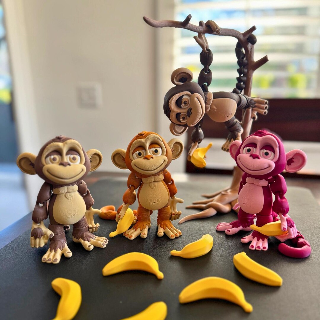 Articulated Monkey Fidget Toy With Banana – Moveable Limbs & Tail With ...