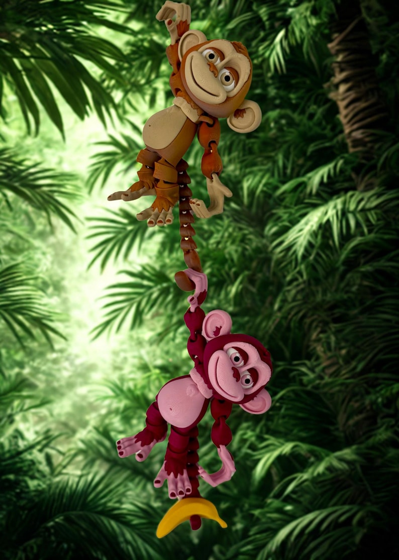 Articulated Monkey Fidget Toy With Banana – Moveable Limbs & Tail With ...