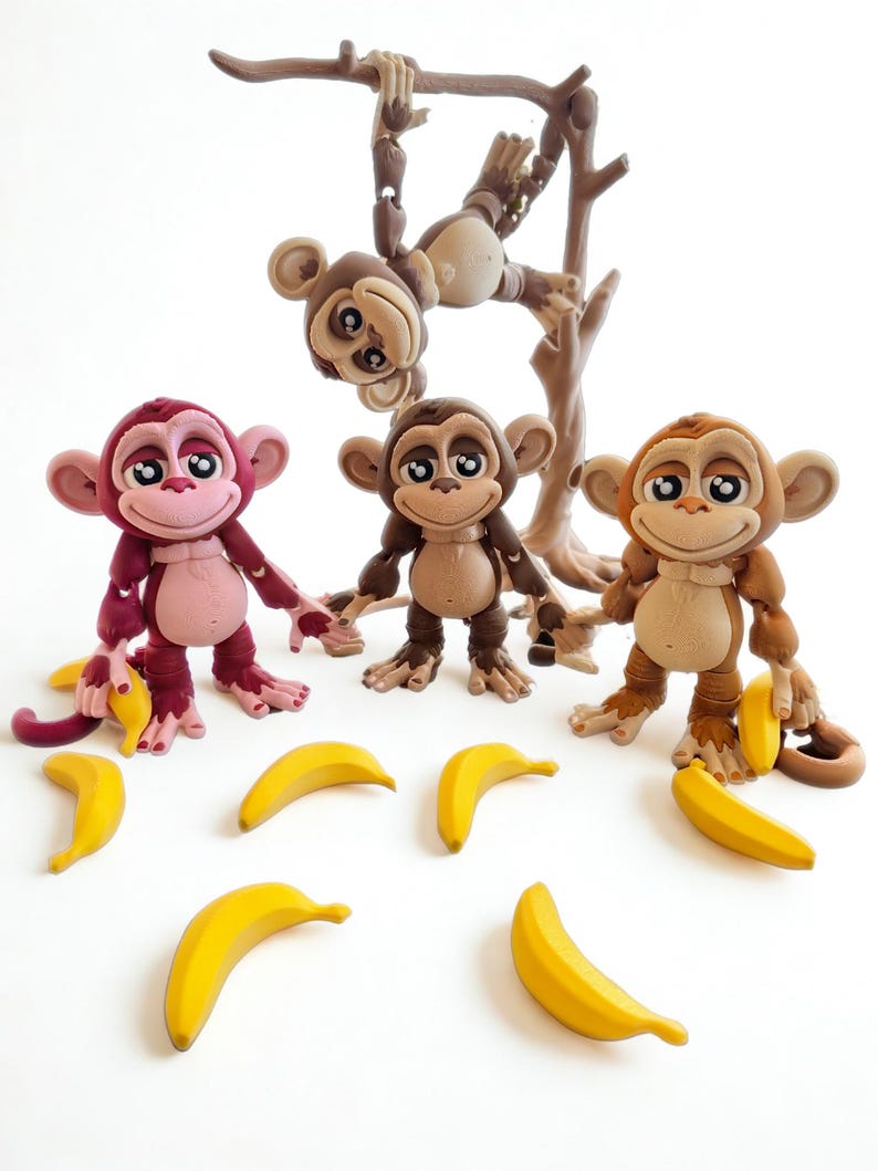 3D Printed - Articulated Monkey Fidget Toy With Banana – Moveable Limbs ...