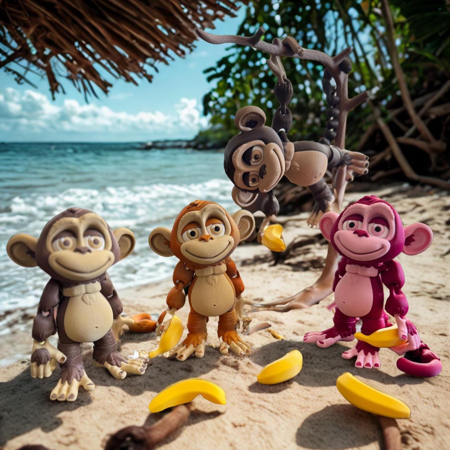 Articulated Monkey Fidget Toy With Banana – Moveable Limbs & Tail With ...