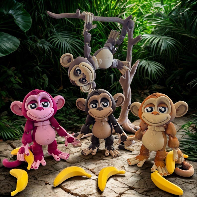 3D Printed - Articulated Monkey Fidget Toy With Banana – Moveable Limbs ...
