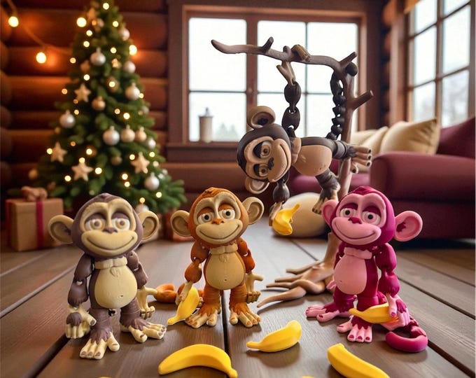 Articulated Monkey Fidget Toy With Banana – Moveable Limbs & Tail With ...