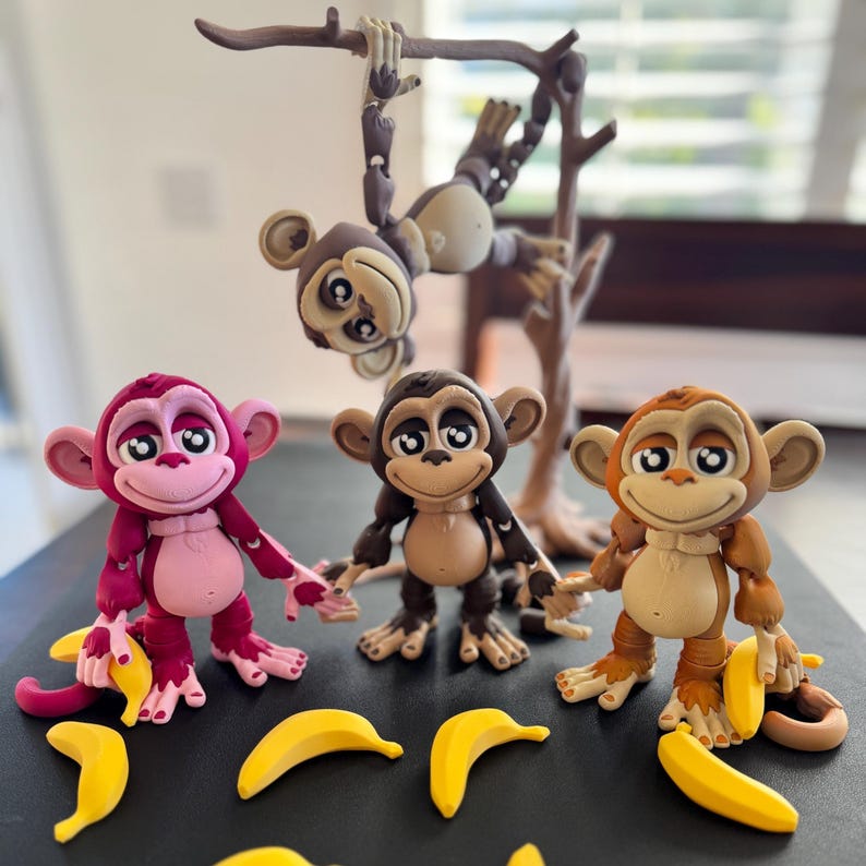 3D Printed - Articulated Monkey Fidget Toy With Banana – Moveable Limbs ...