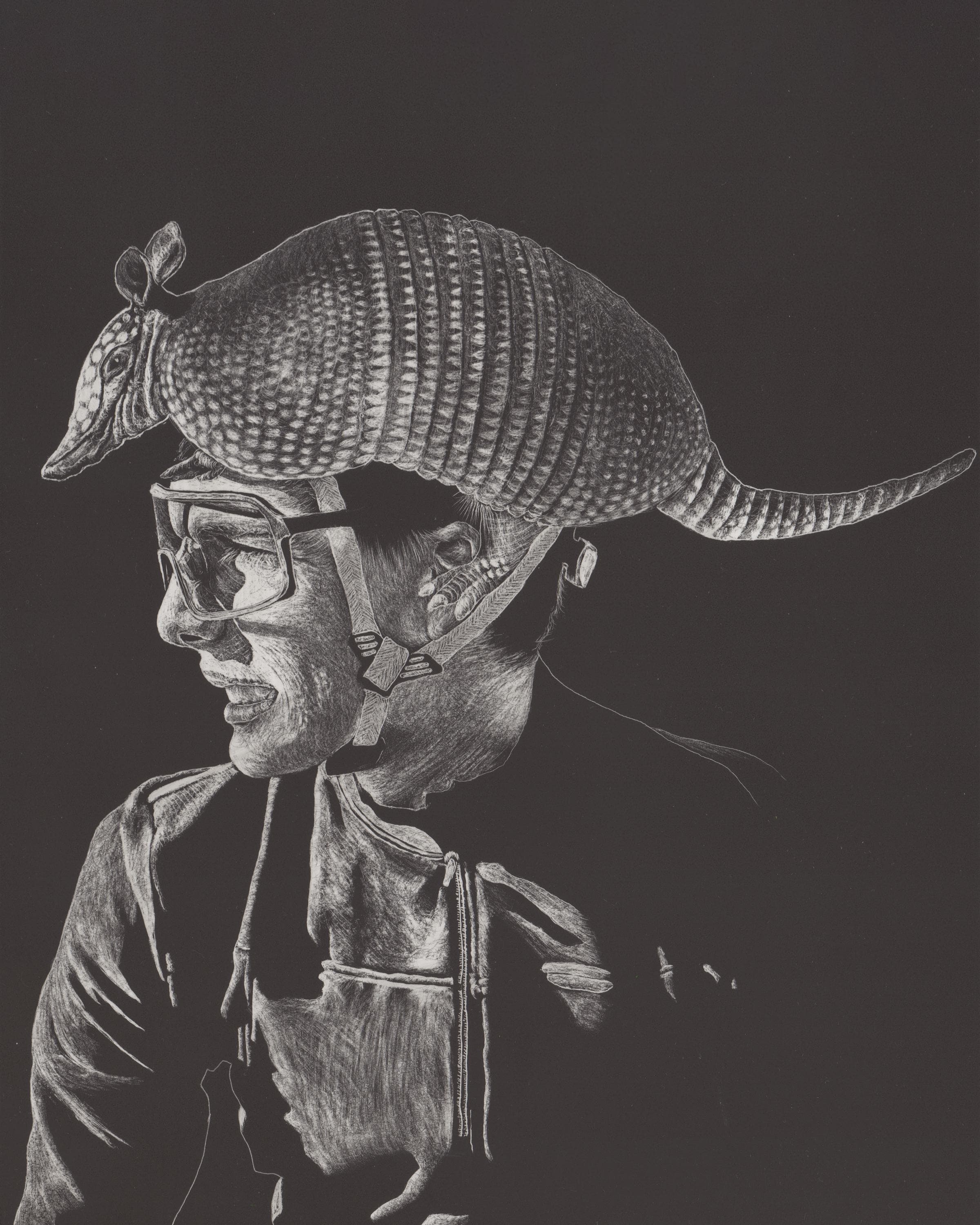 Armadillo Helmet | Surreal Portrait | Black & White | Scraperboard Art ...