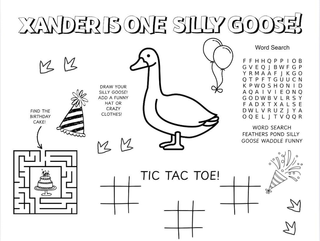 One Silly Goose Birthday Activity Sheet - Etsy