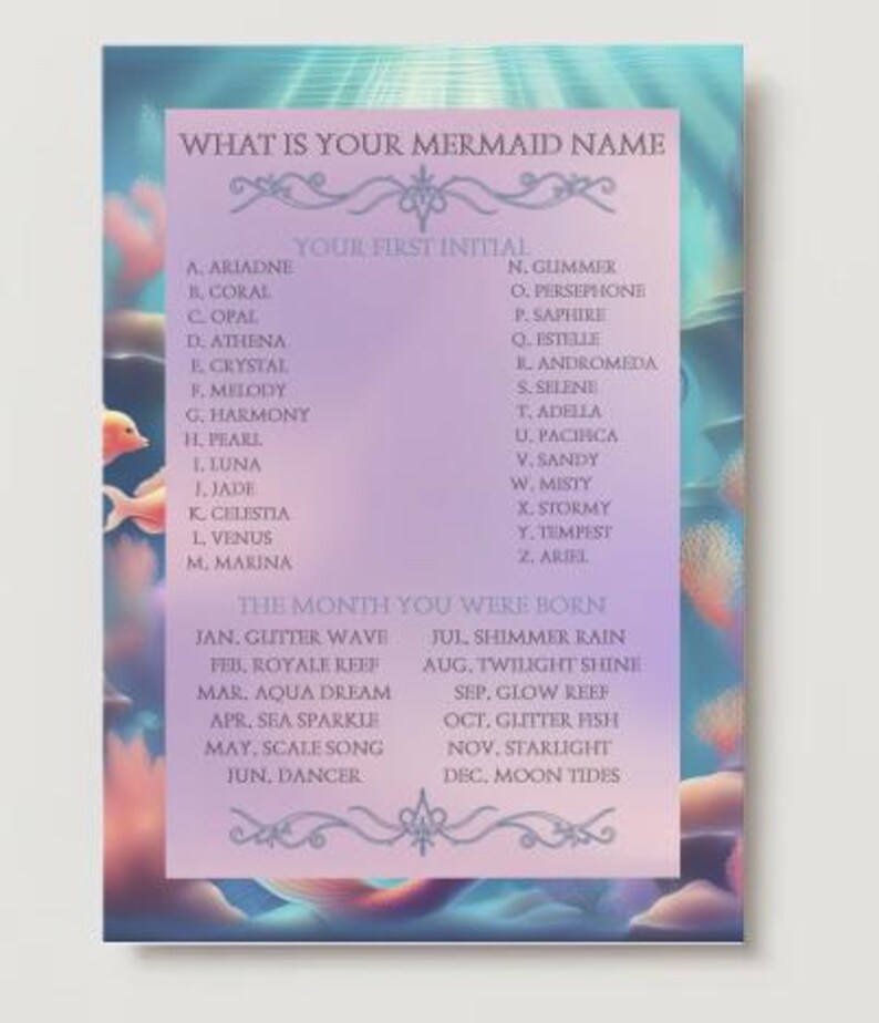 Printable Mermaid Name Chart - Etsy