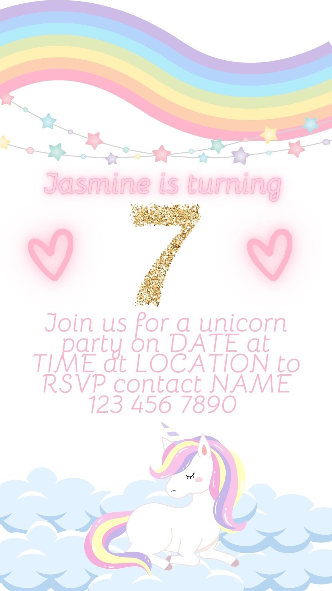 Digital Unicorn Birthday Party Invitation Editable - Etsy