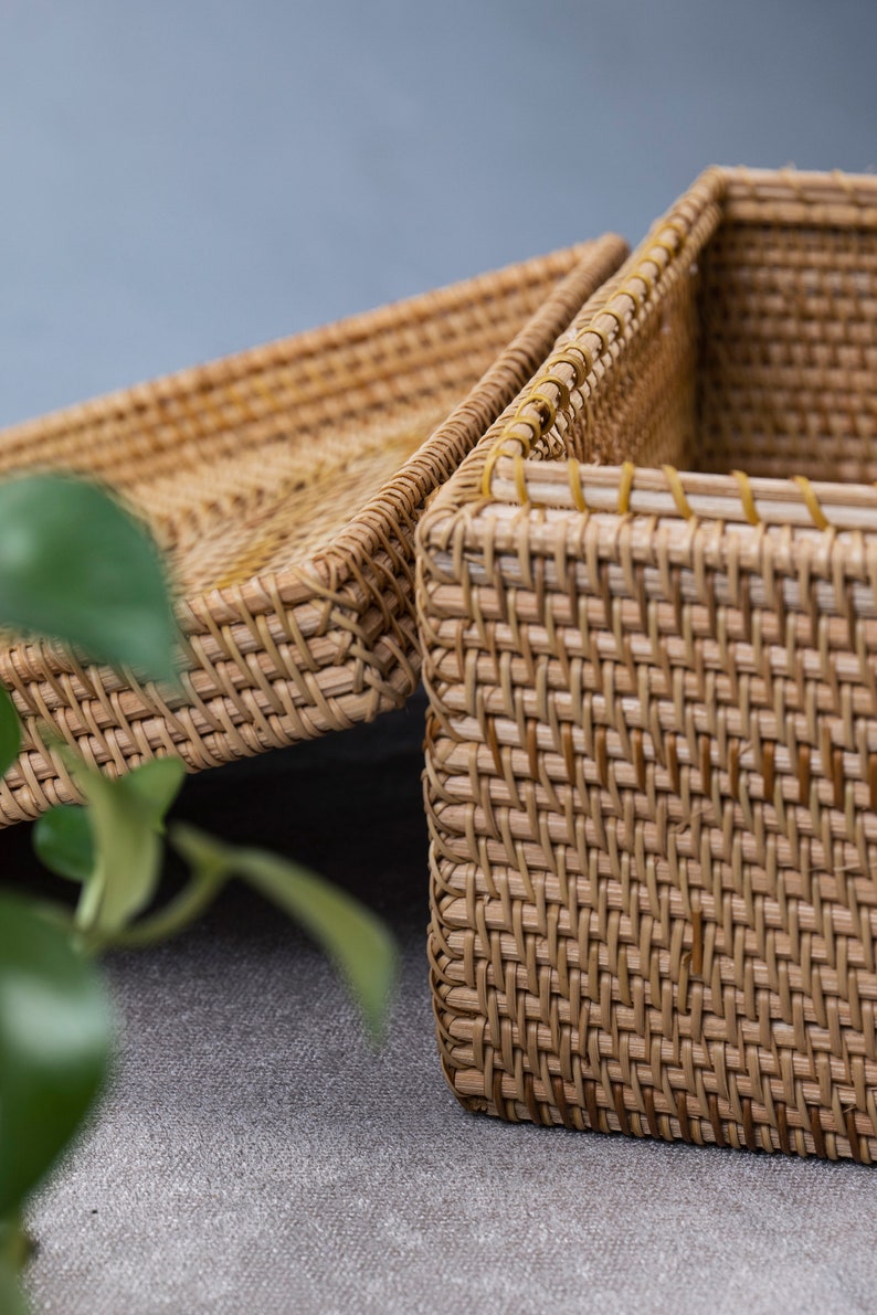 Handwoven Rattan Storage Basket With Lid | Square Rattan Storage Box ...