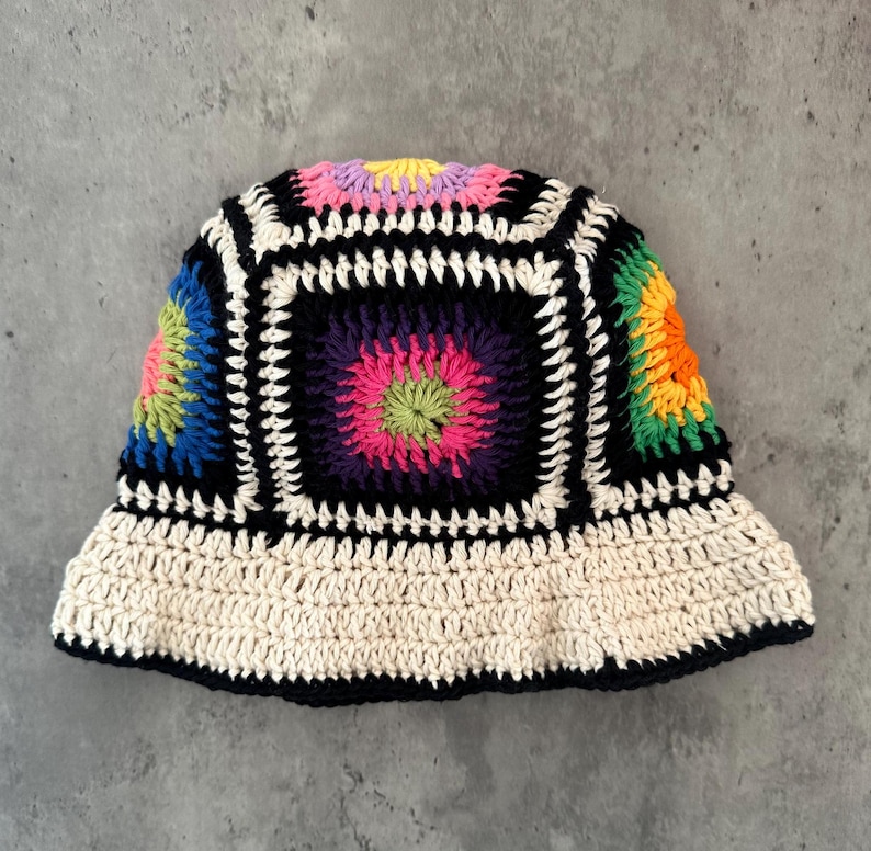 Bold Granny Square Bucket Hat | Unique Solid Granny Square Design ...