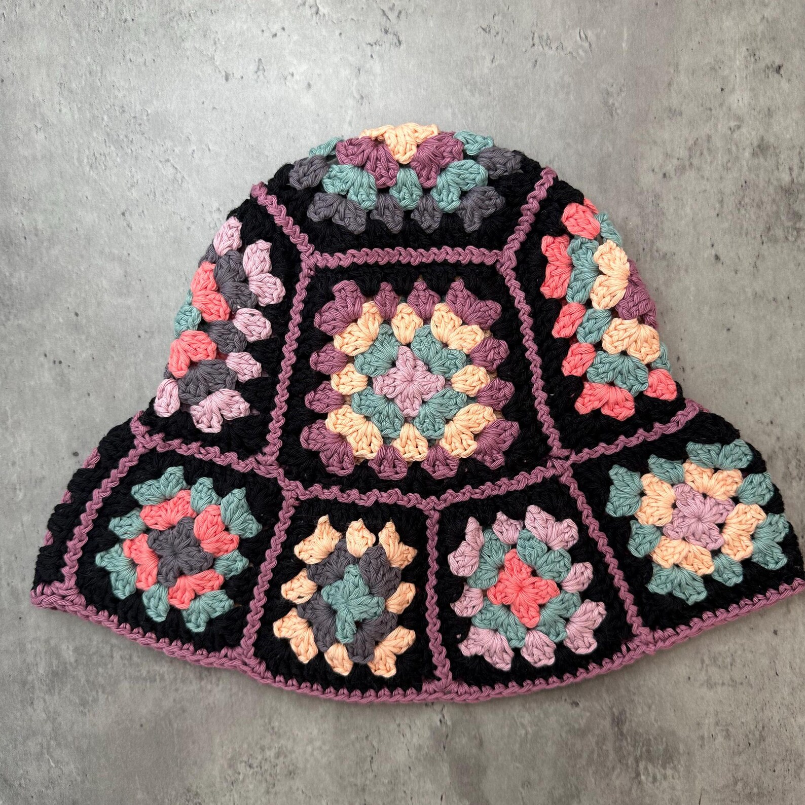 Trendy Granny Square Bucket Hat | 90s Style Flipped Brim | Handmade ...
