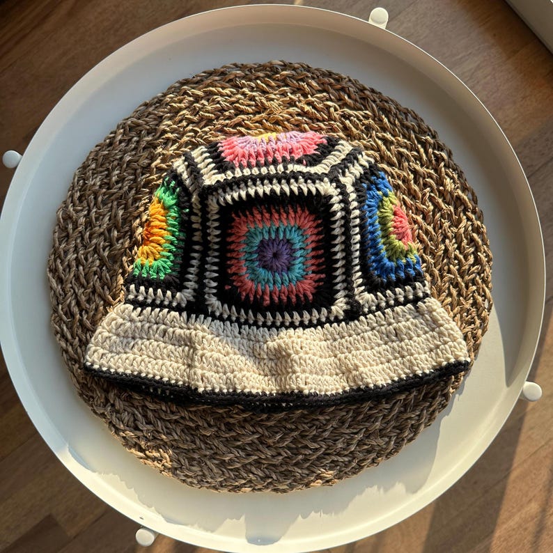 Bold Granny Square Bucket Hat | Unique Solid Granny Square Design ...