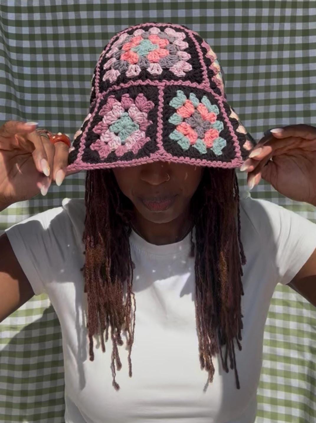 Trendy Granny Square Bucket Hat | 90s Style Flipped Brim | Handmade ...