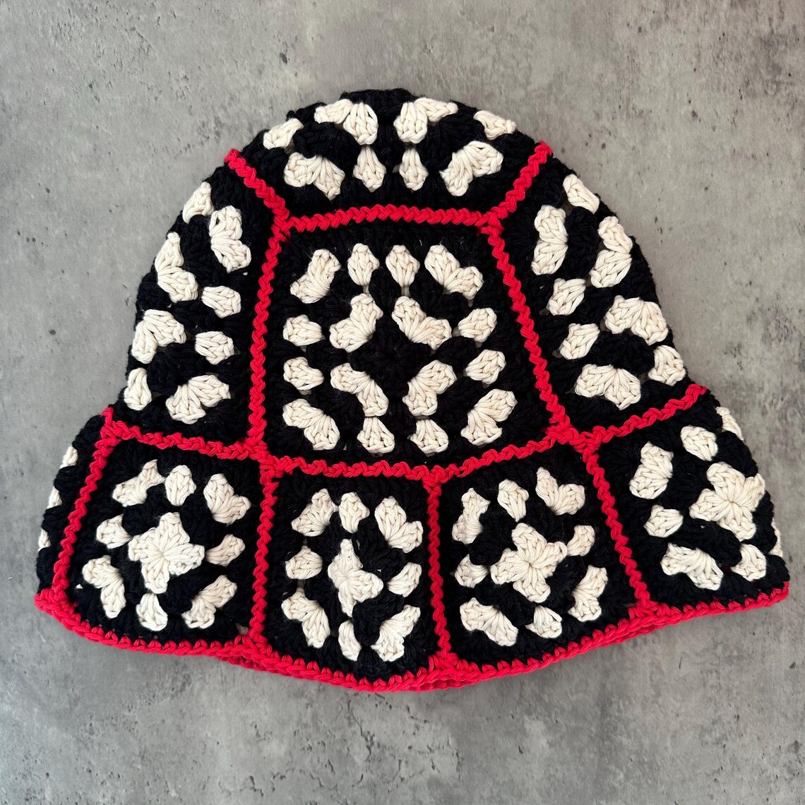 Trendy Granny Square Bucket Hat | 90s Style Flipped Brim | Handmade ...