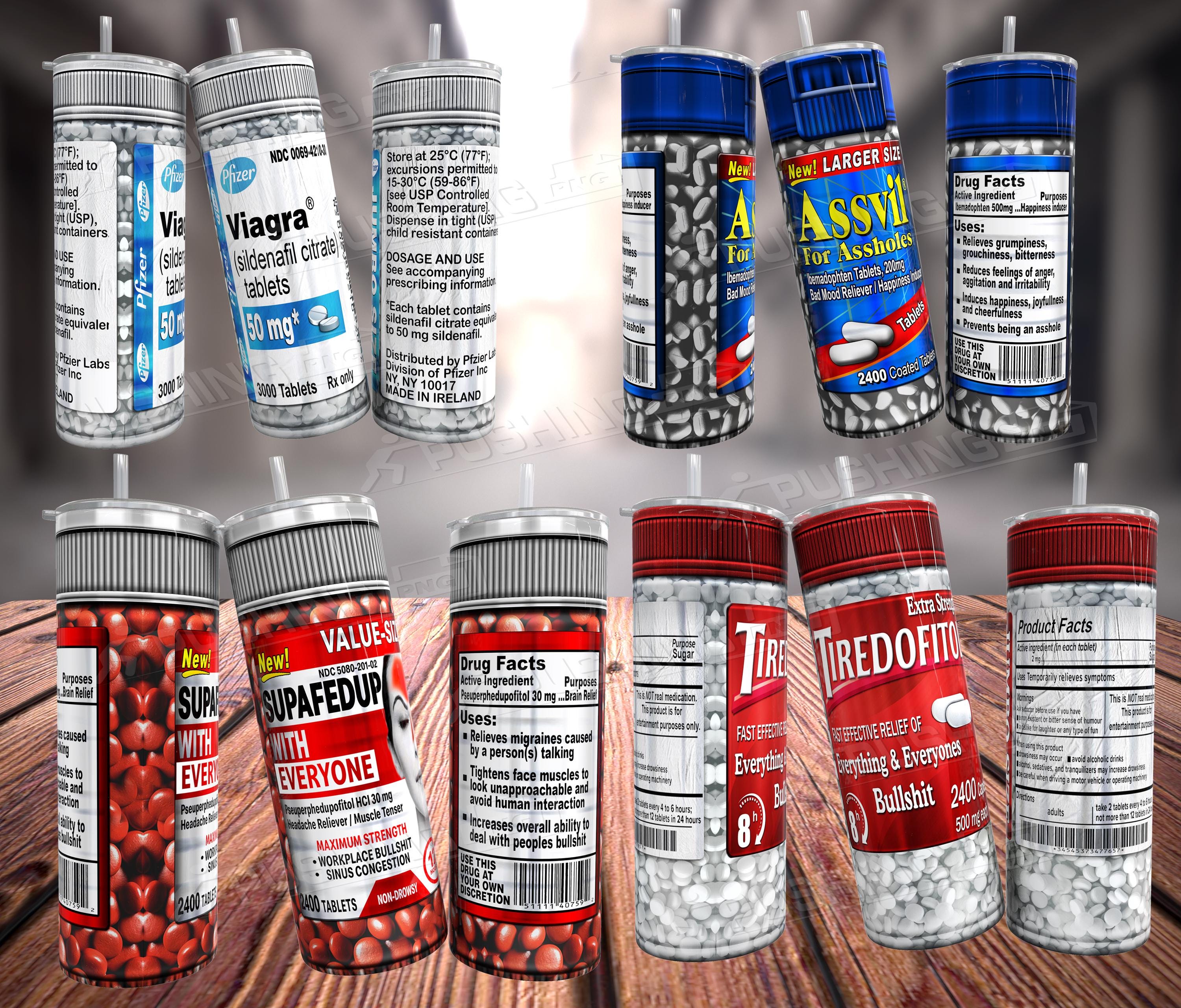 Funny Fake Pills Tumbler Wrap Bundle: Sarcastic Curse Word PNG (digital ...