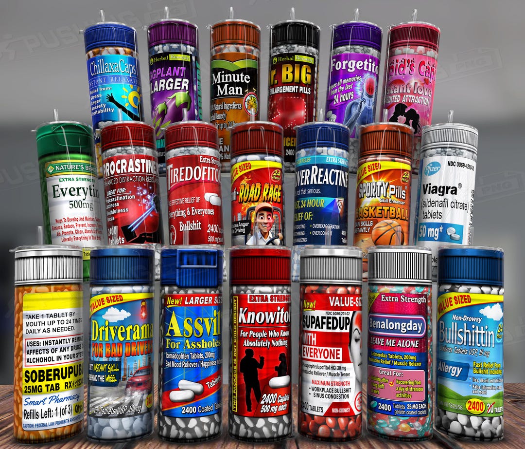Funny Fake Pills Tumbler Wrap Bundle: Sarcastic Curse Word PNG (digital ...