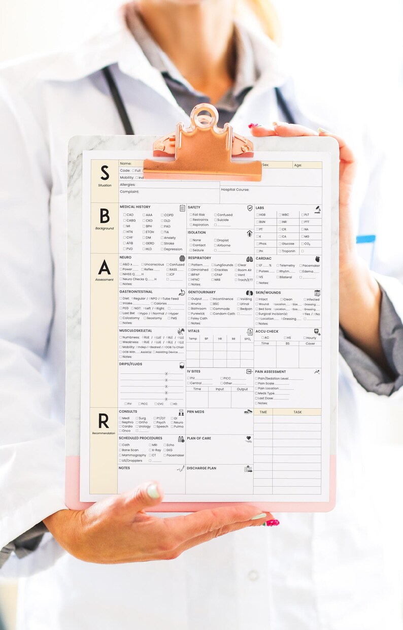 SBAR Nursing Report Sheet | Medsurg Brain ICU | RN Nurse Shift Handoff | New Grad School | Cna ...