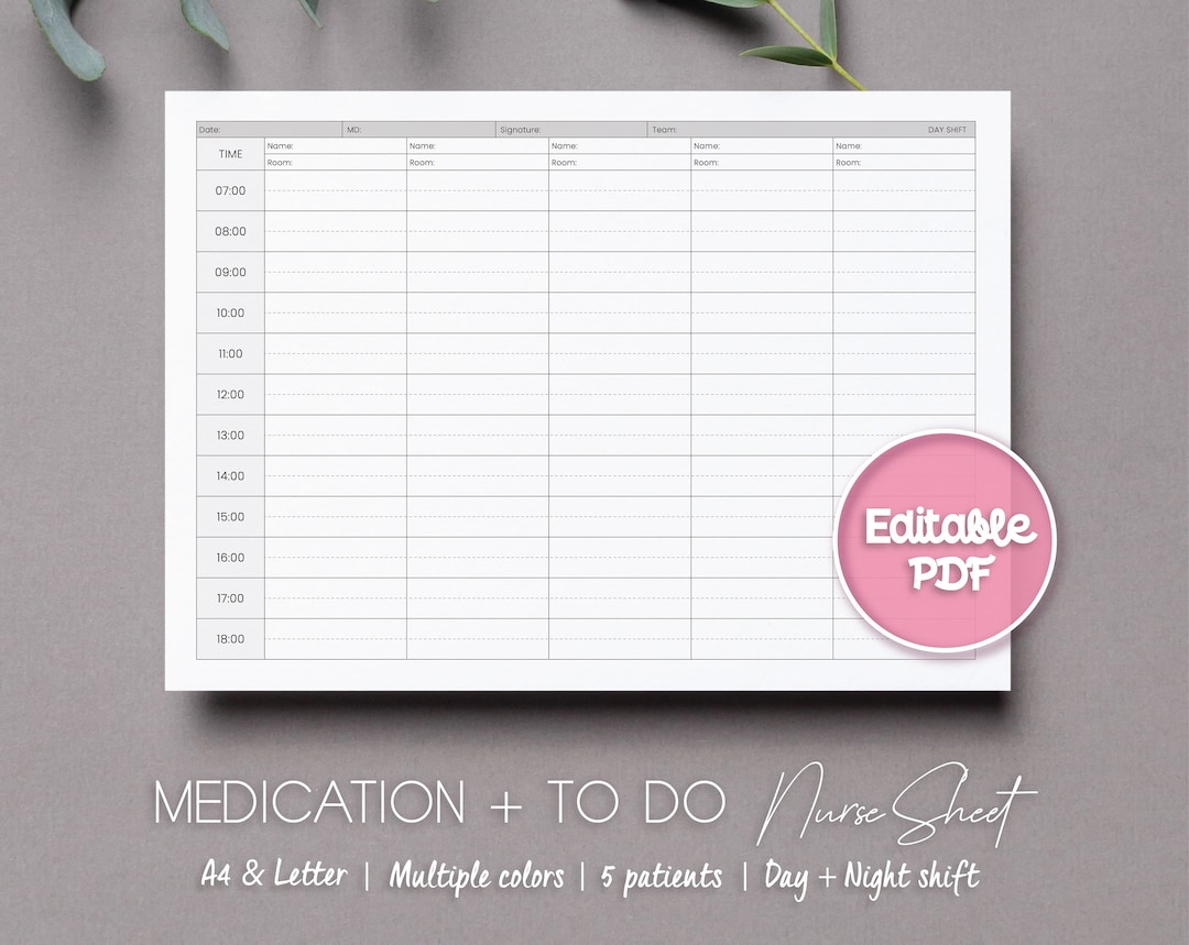 Nurse Hourly to Do | Day & Night Shift | 5 Patient Medication | Med ...