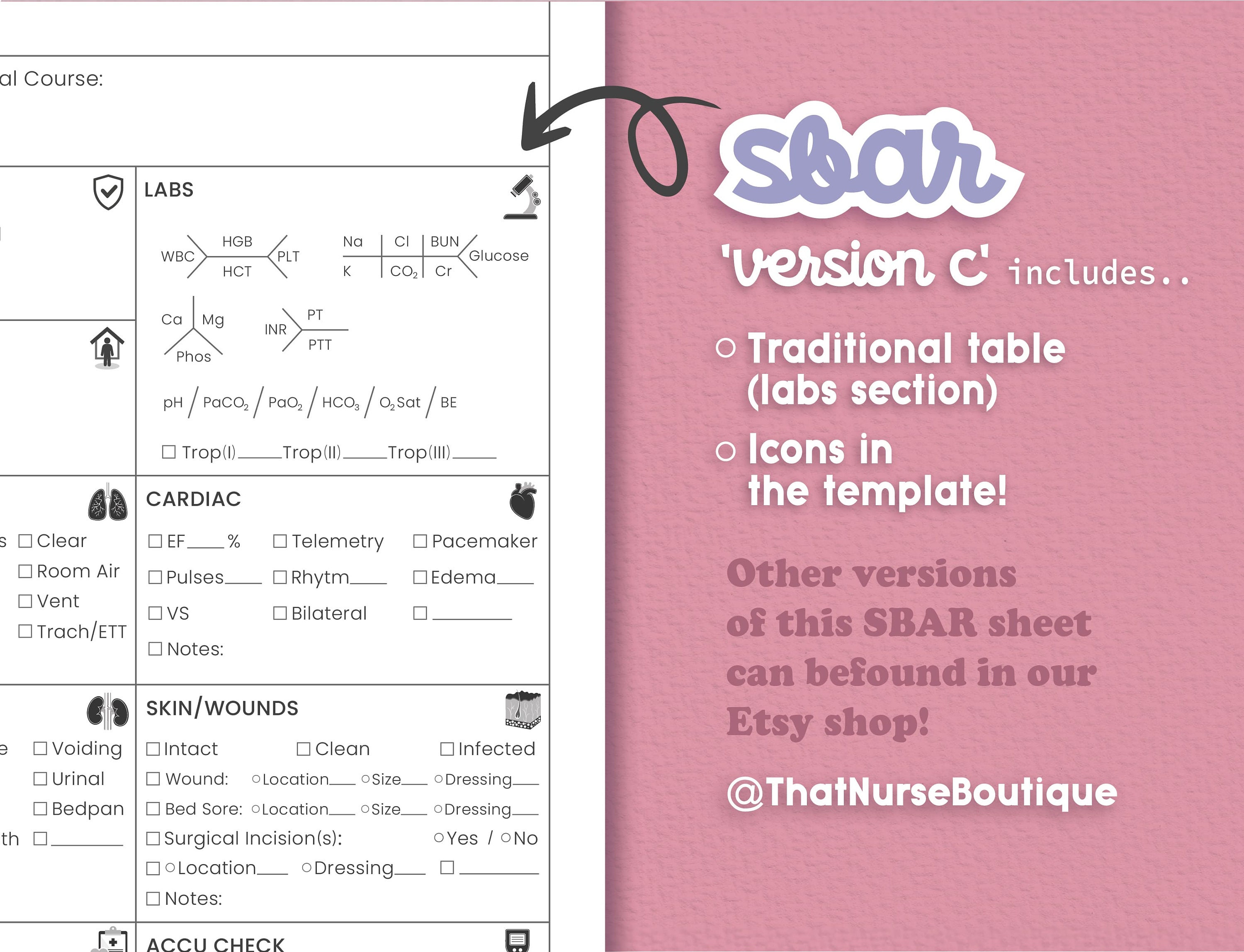 SBAR Nursing Report Sheet Med Surg Brain ICU RN Nurse Shift New Grad ...