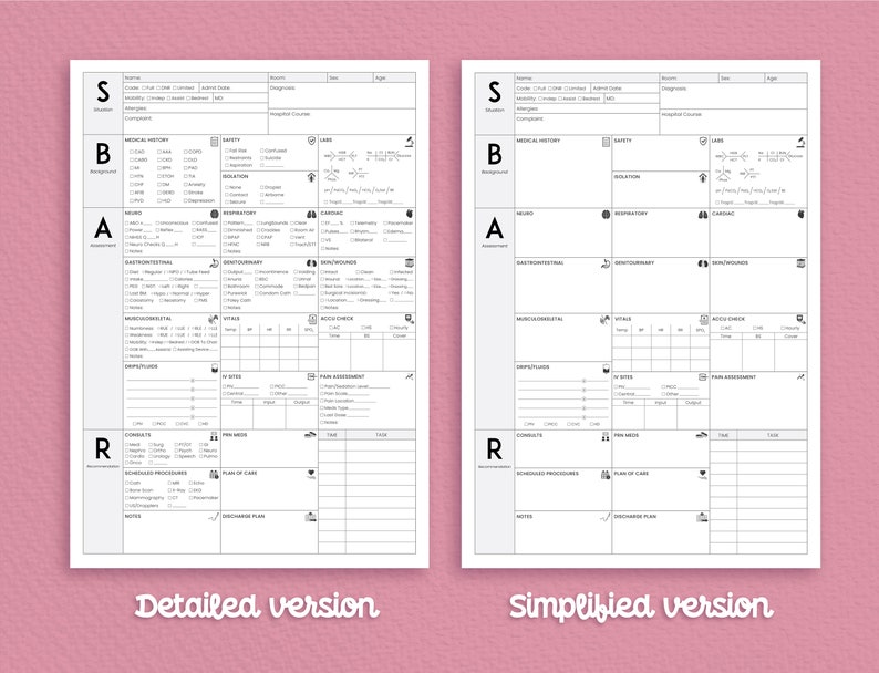 SBAR Nursing Report Sheet Med Surg Brain ICU RN Nurse Shift New Grad ...