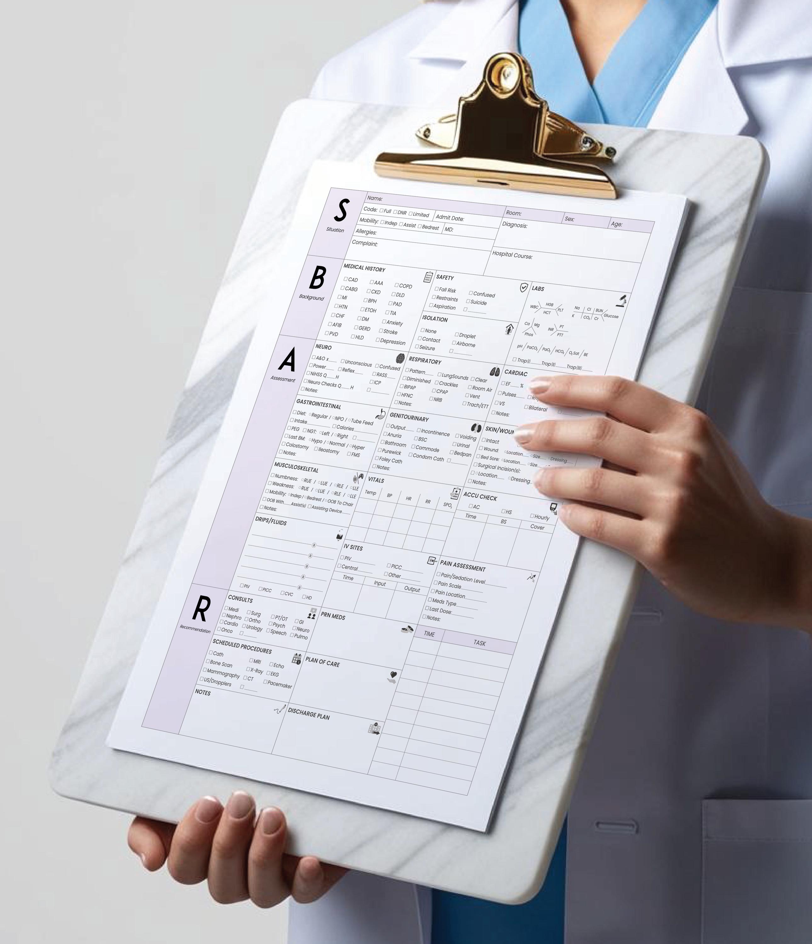 SBAR Nursing Report Sheet | Medsurg Brain ICU | RN Nurse Shift Handoff ...