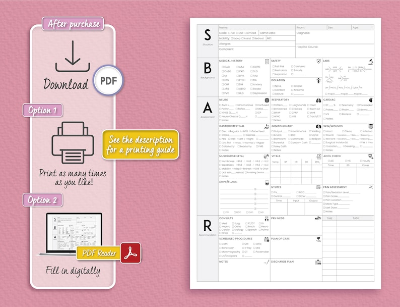 Sbar Nursing Report Sheet Med Surg Brain Icu Rn Nurse Shift New Grad