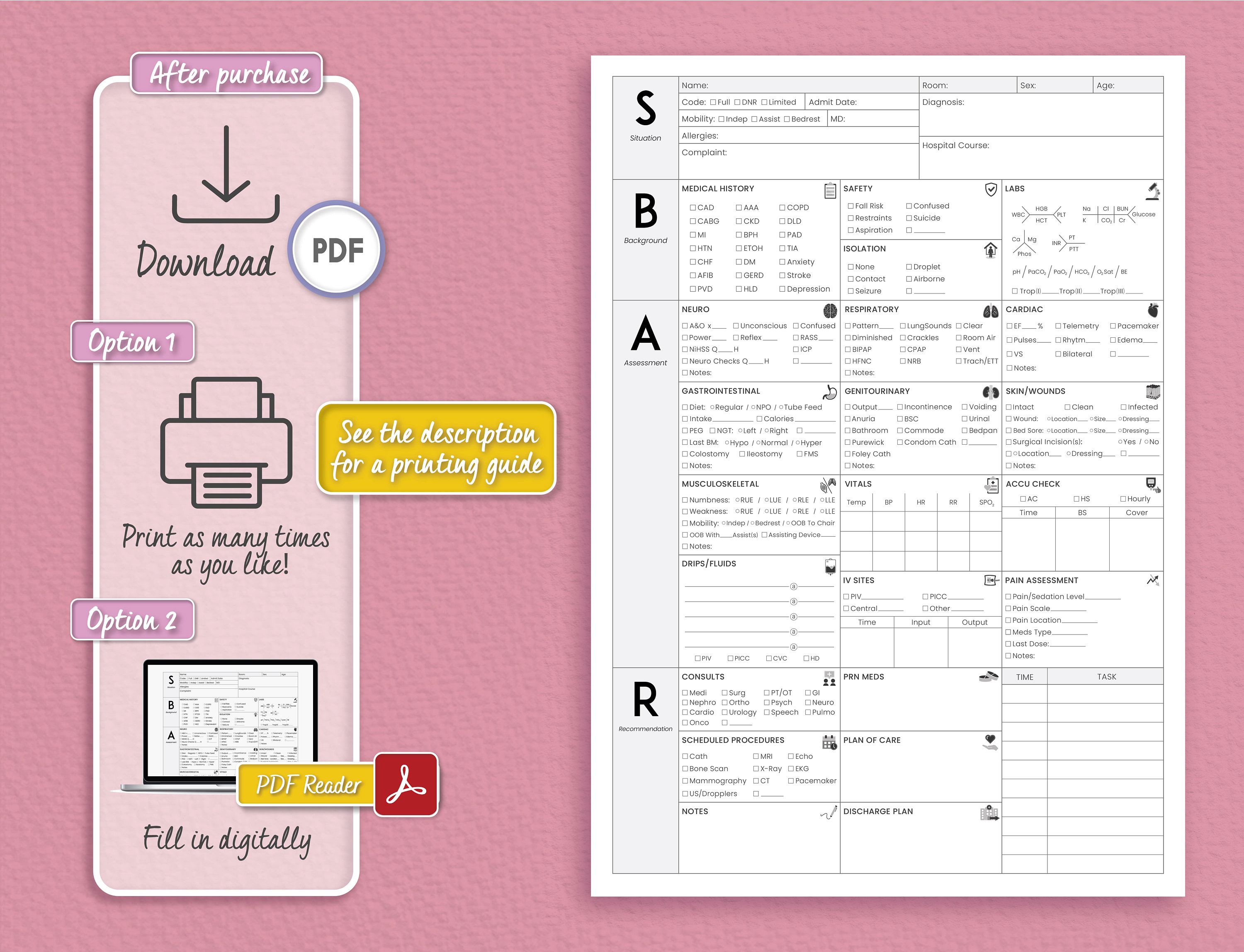 Sbar Nursing Report Sheet Medsurg Brain Icu Rn Nurse Shift Handoff