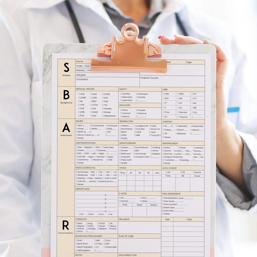 SBAR Nursing Report Sheet | Medsurg Brain ICU | RN Nurse Shift Handoff ...