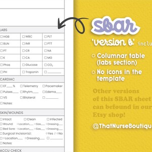 SBAR Nursing Report Sheet Med Surg Brain ICU RN Nurse Shift New Grad ...