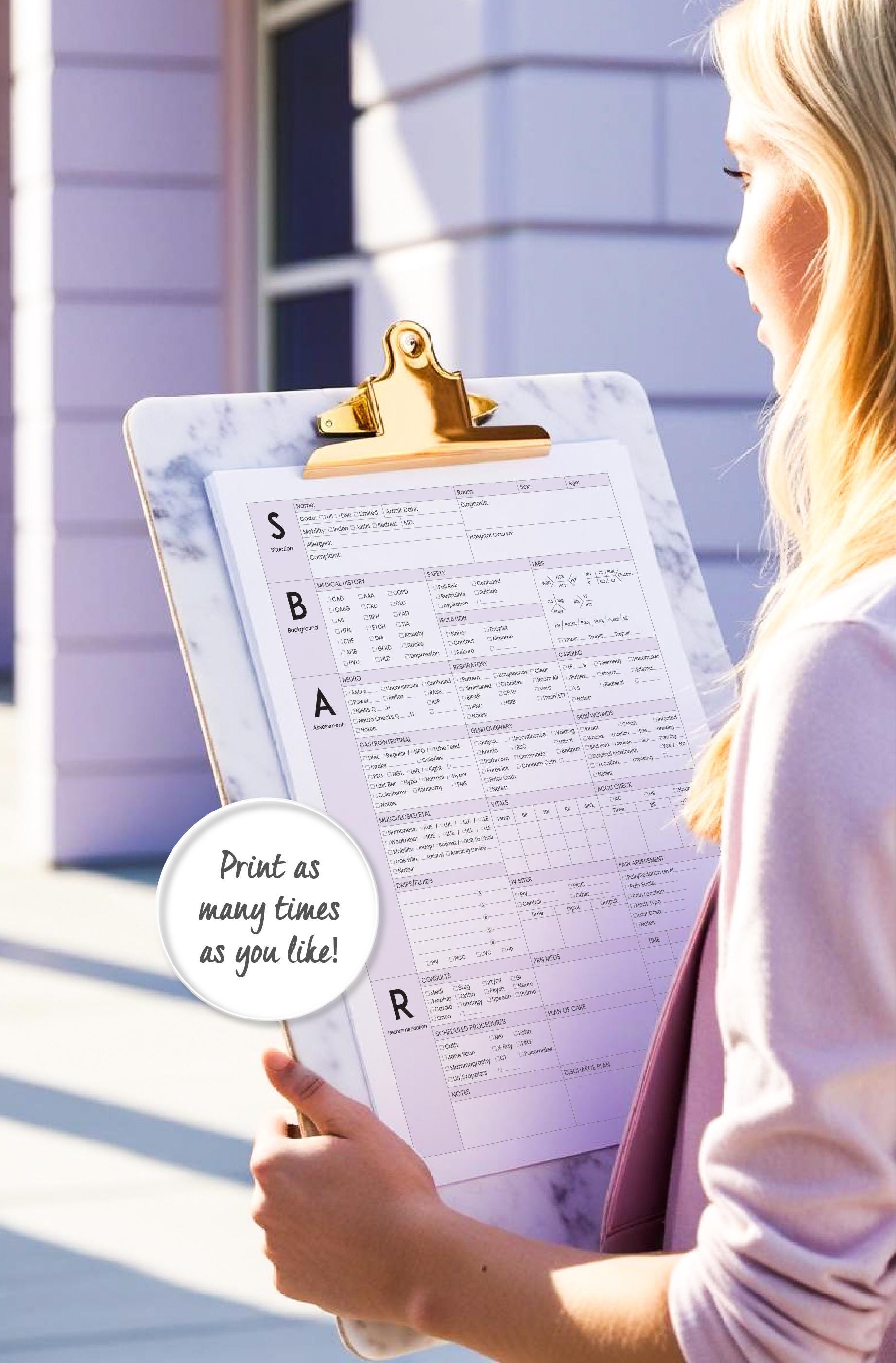 SBAR Nursing Report Sheet | Medsurg Brain ICU | RN Nurse Shift Handoff ...