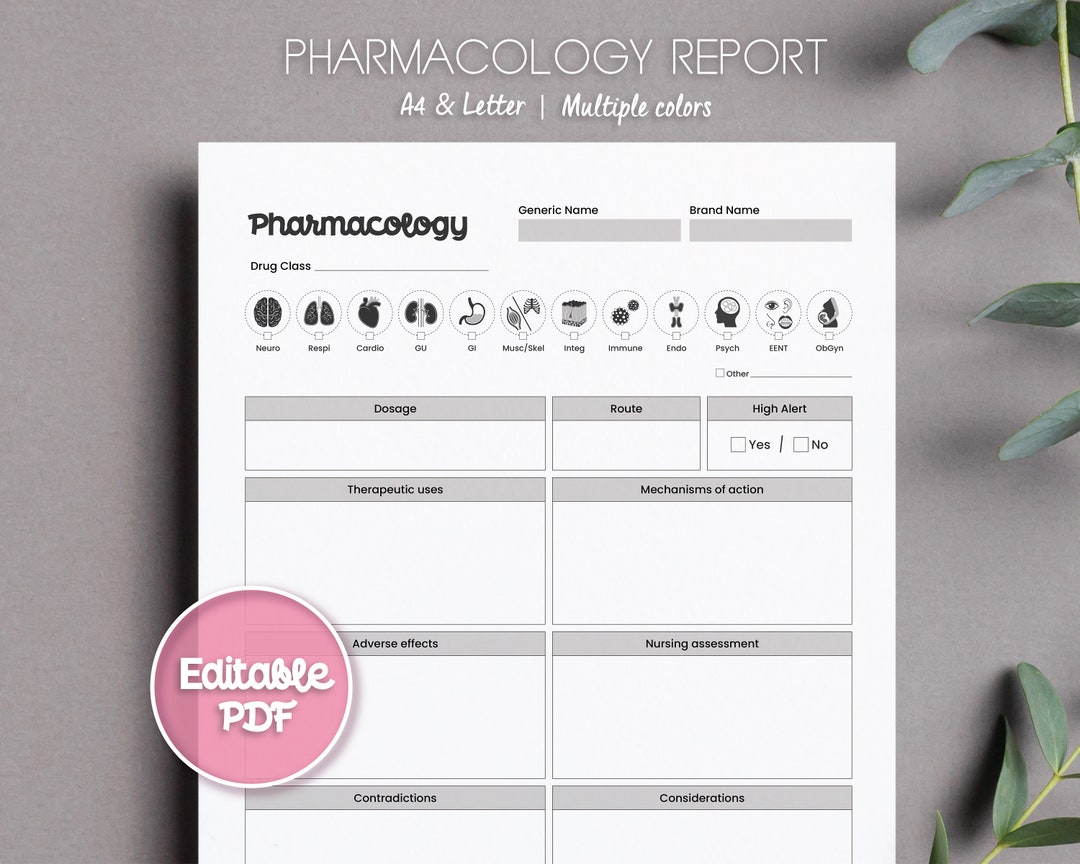 Pharmacology Template Nursing School Drug Notes NCLEX Student Brain ...