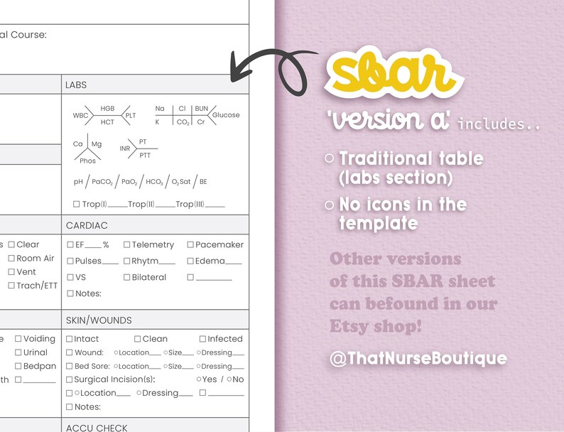 SBAR Nursing Report Sheet Med Surg Brain ICU RN Nurse Shift New Grad ...