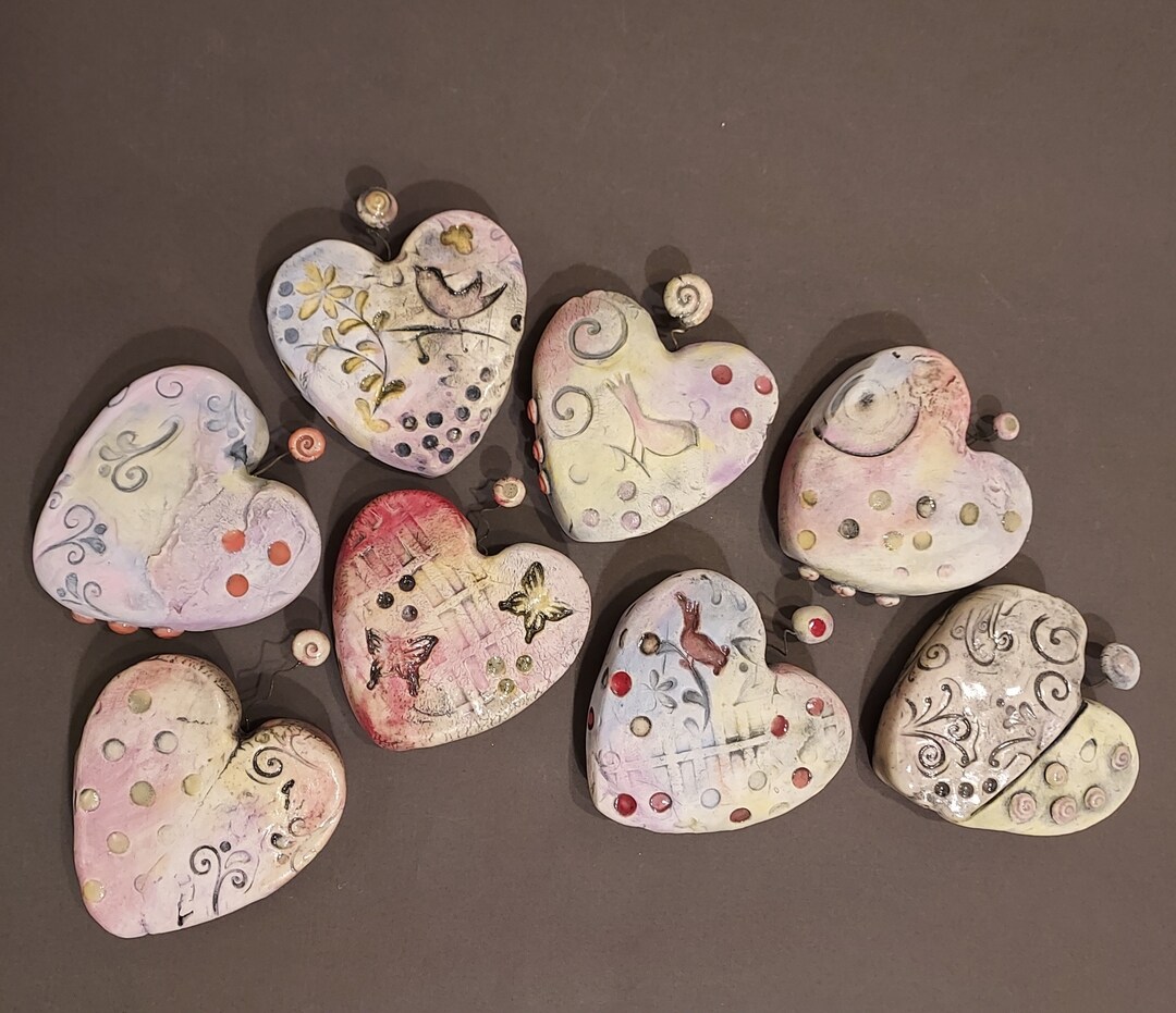 Textured Hearts, Decorative Ceramic Heart, Colorfully Textured ...