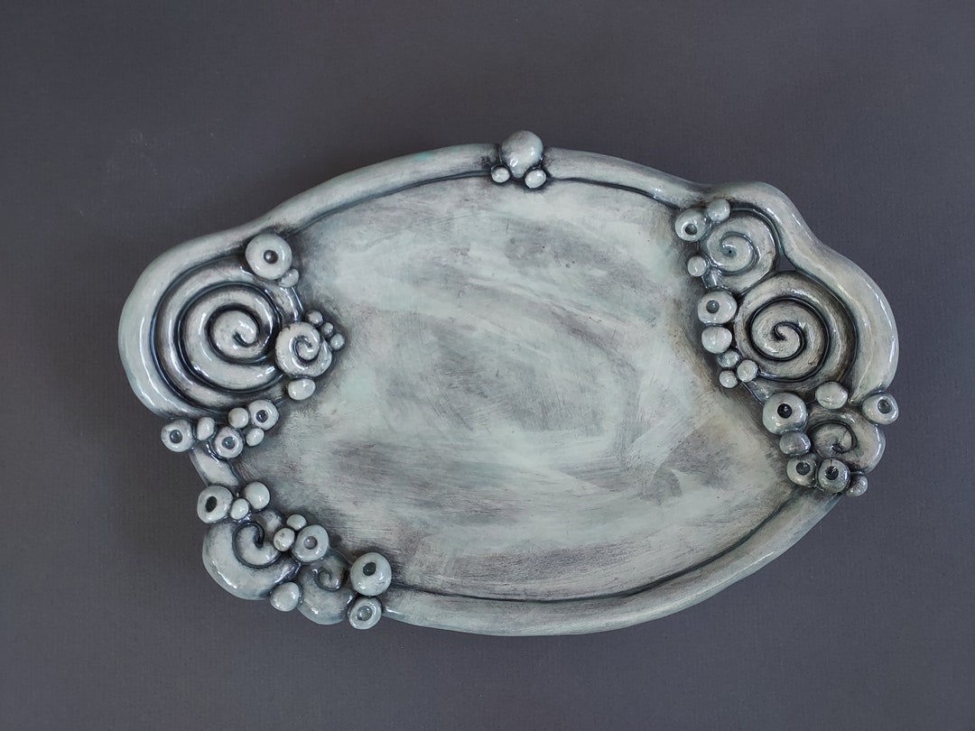 Coil Ceramic Plate, AS# 65, Celadon Platter, Plate, Coil Pottery ...