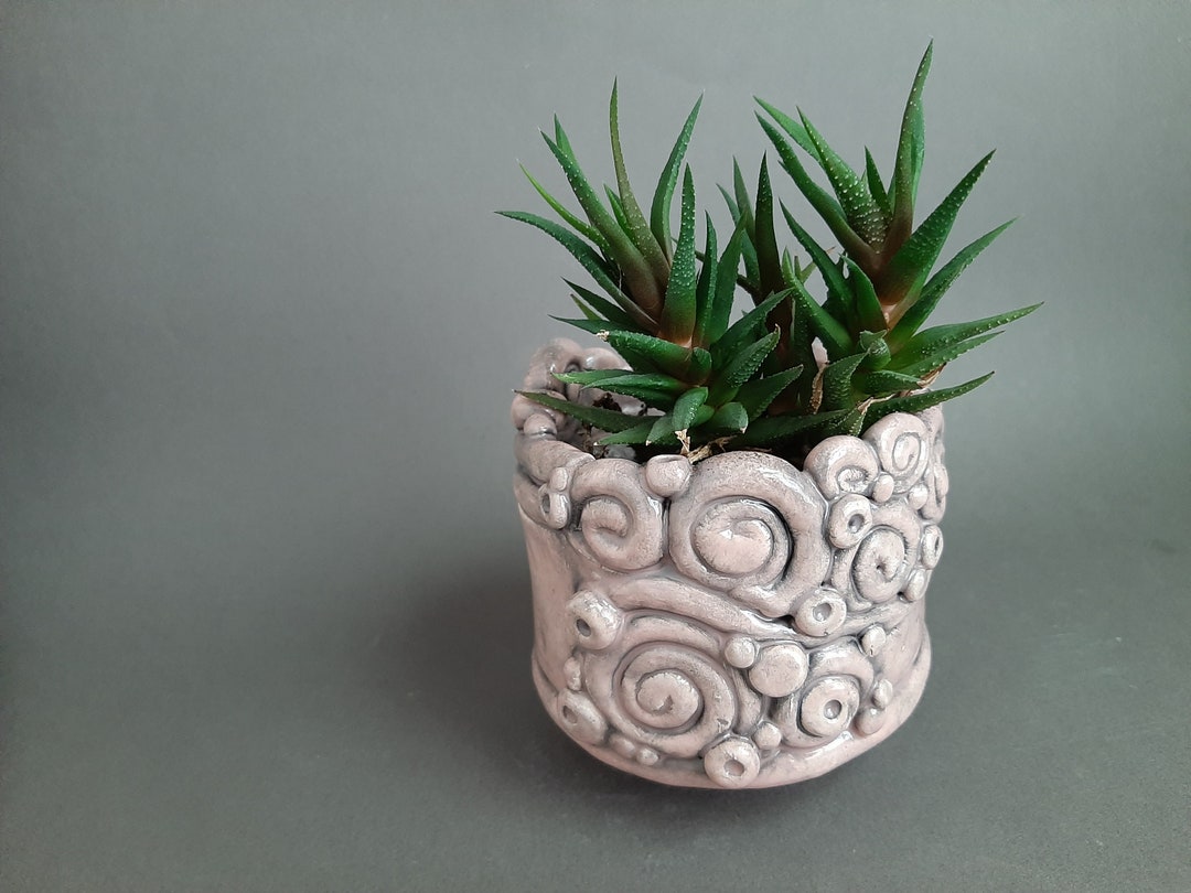 Handmade Pink Coil Planter: Earthenware Succulent Pot, Candle Holder - Etsy