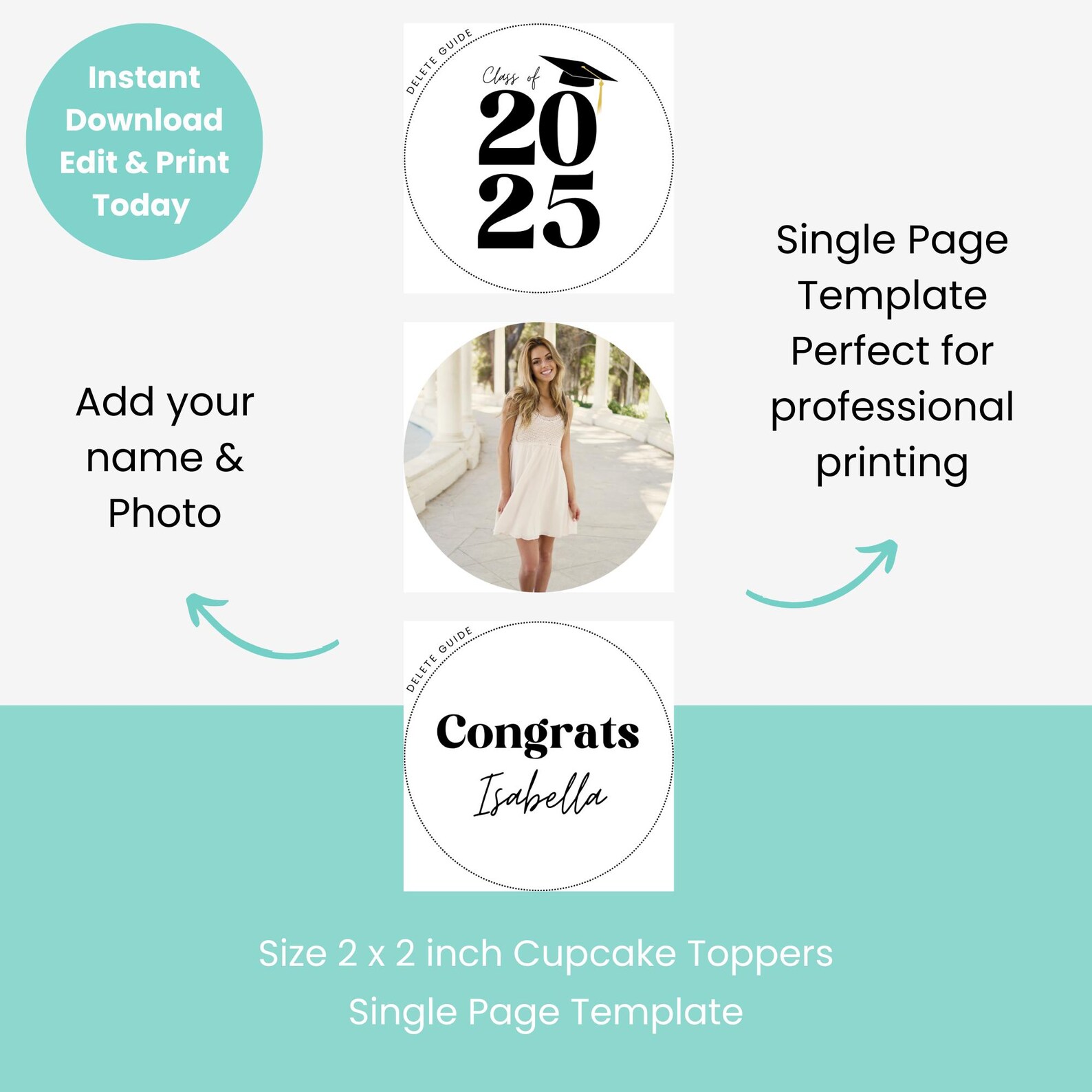 Graduation Cupcake Toppers, Set of 3 Designs, Class of 2025 ...