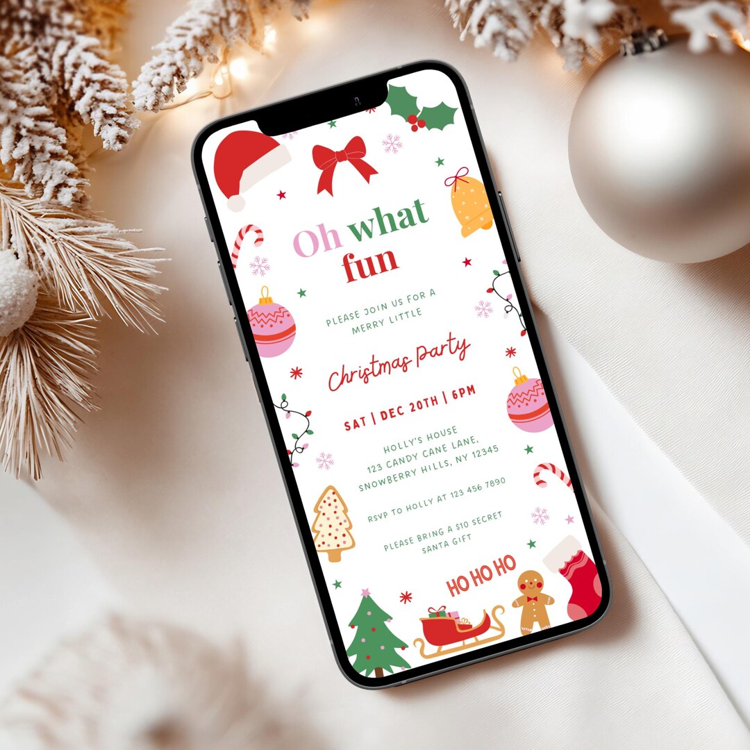 Oh What Fun Christmas Party Invitation | Editable Phone Invite Canva ...