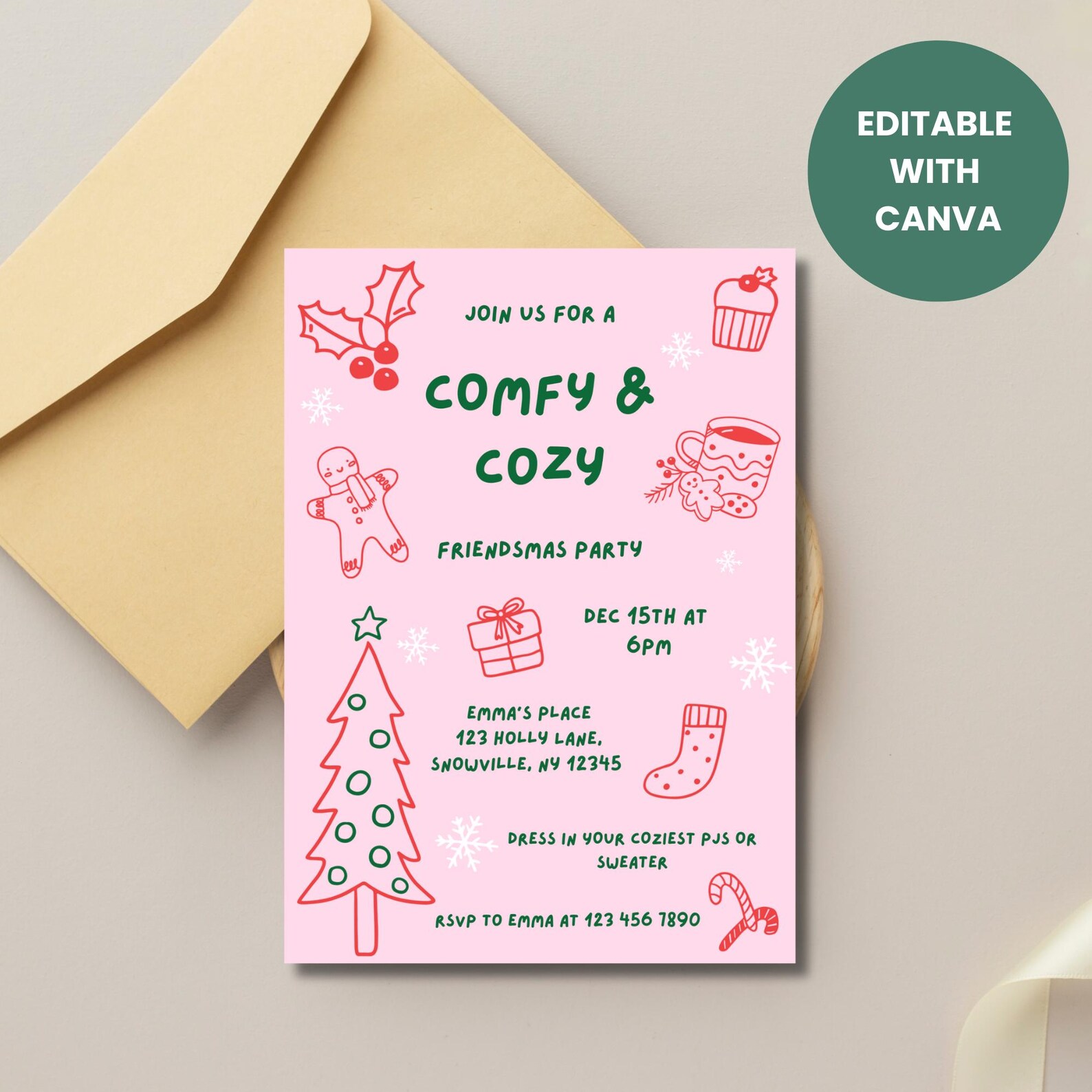 Comfy & Cozy Friendsmas Christmas Party Invitation, Christmas Pajama ...