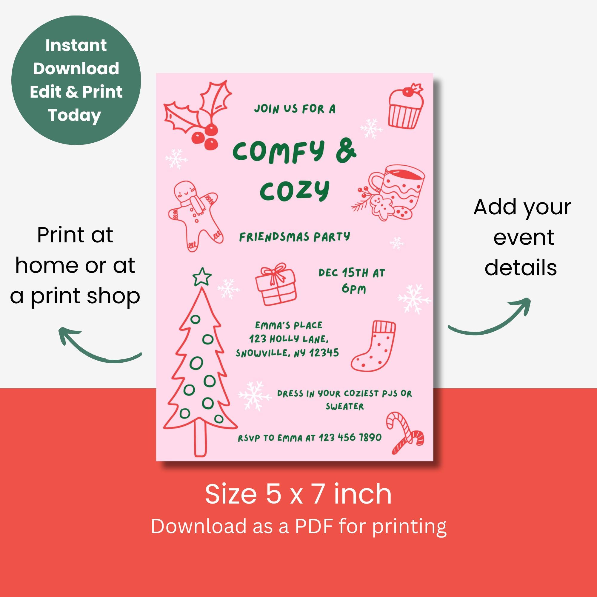 Comfy & Cozy Friendsmas Christmas Party Invitation, Christmas Pajama ...