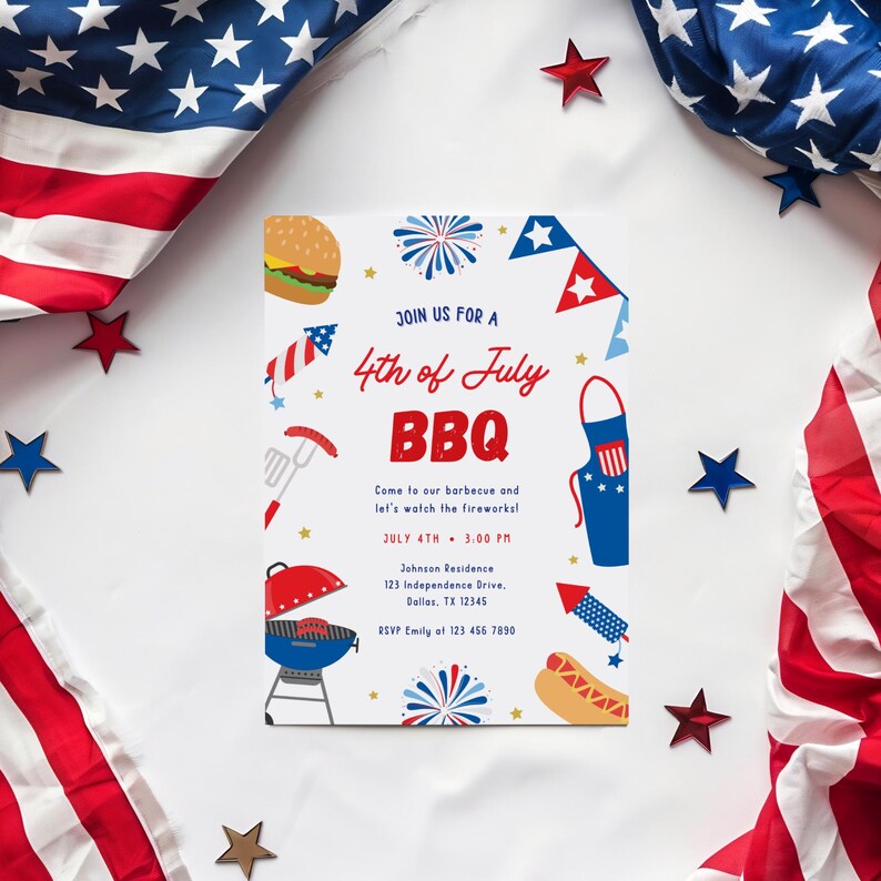 4th of July BBQ Invitation, Independence Day Barbeque Invite, Fourth of ...