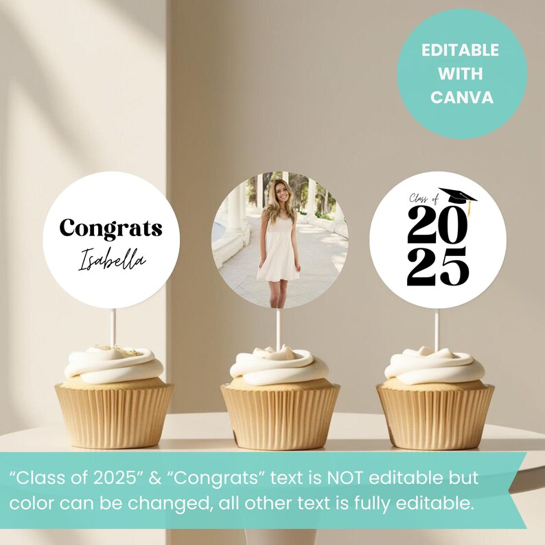 Graduation Cupcake Toppers, Set of 3 Designs, Class of 2025 ...