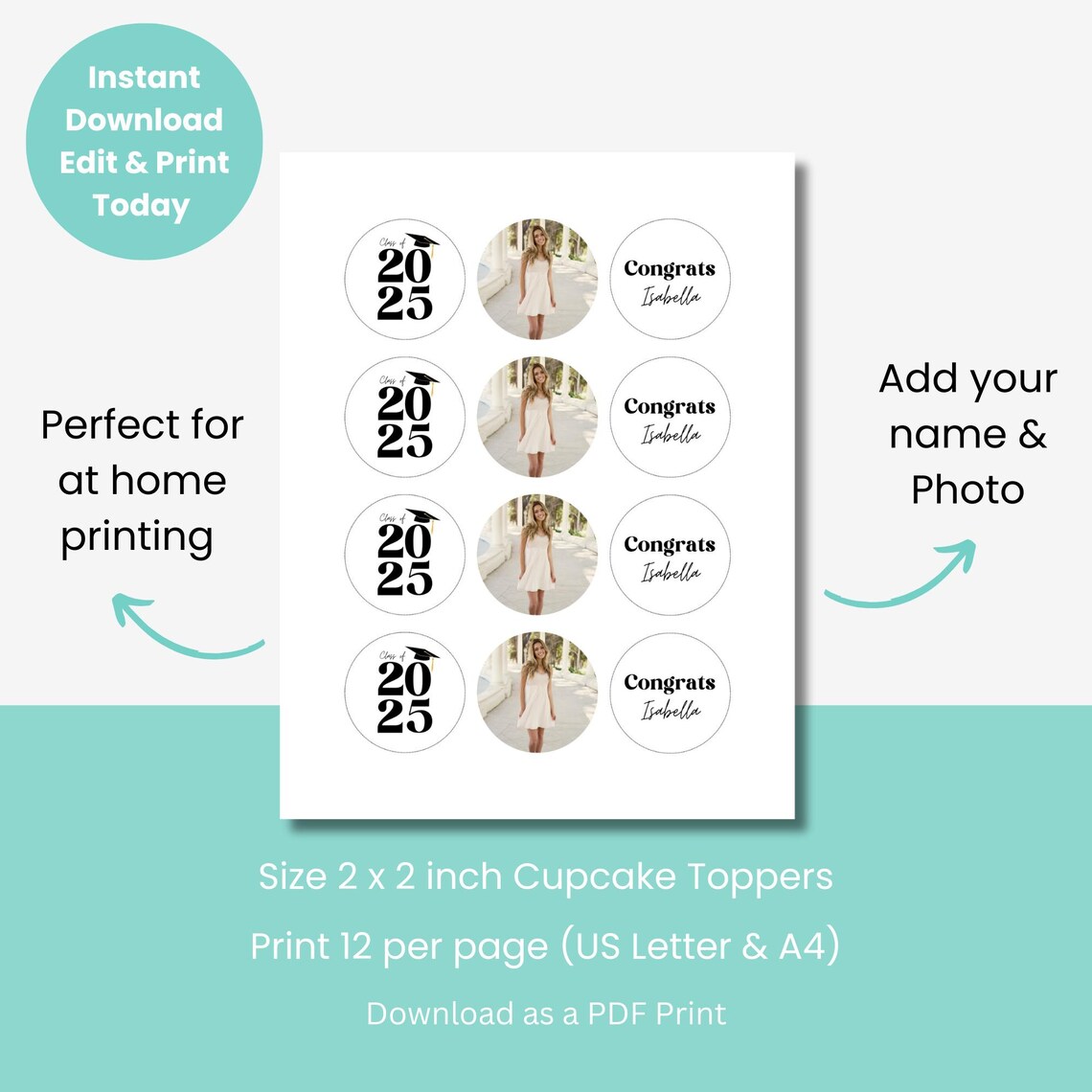 Graduation Cupcake Toppers, Set of 3 Designs, Class of 2025 ...